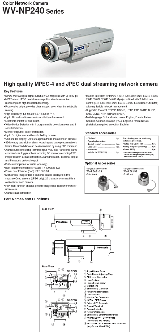 บริษัท ไทย เซอร์เวย์ เทเลคอม จำกัด : Security & Network Camera : WV-NP240 Series
