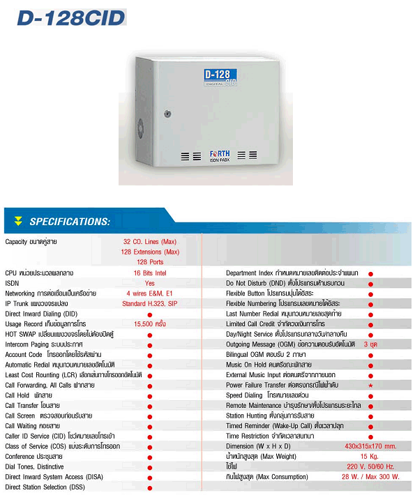 PRODUCT ตู้สาขาโทรศัพท์ : PABX : D-128 CID : บริษัท ไทย เซอร์เวย์ เทเลคอม จำกัด | Thai Survey ...