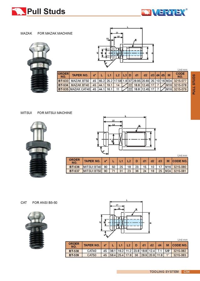 บริษัท เอส.เอ็ม.ที.เอเซีย จำกัด : Pull Studs For Mazak/Mitsui/Cat