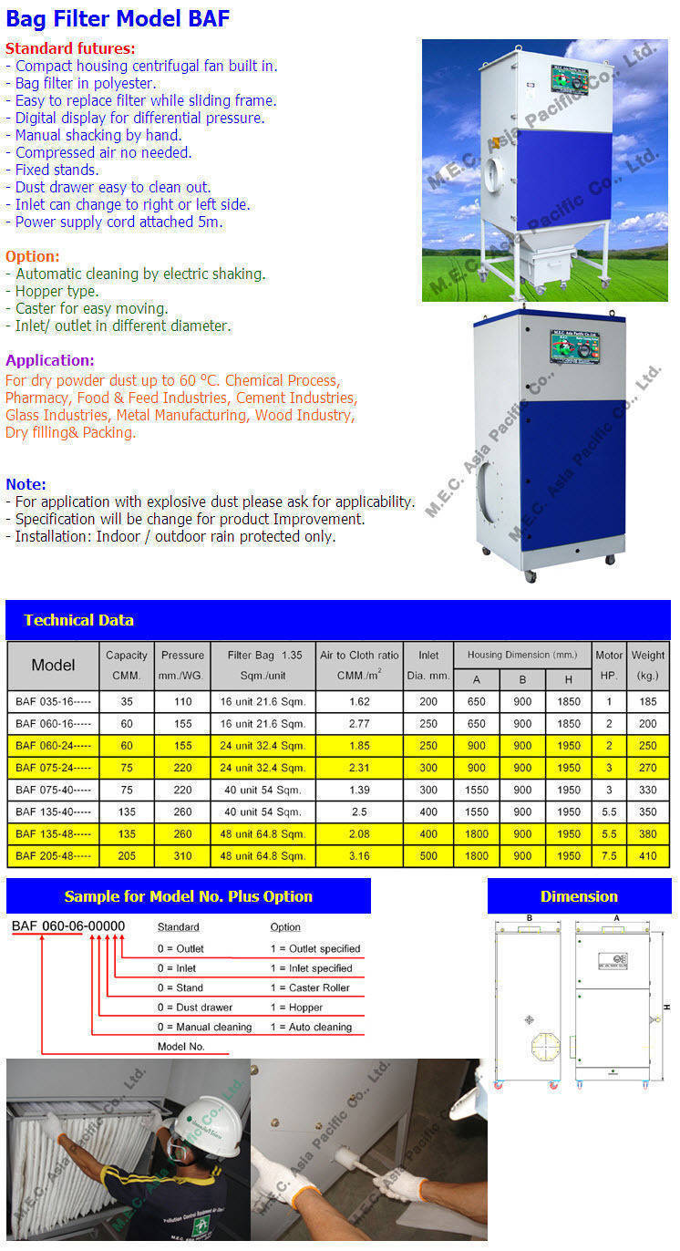 บริษัท เอ็ม.อี.ซี. เอเชีย แปซิฟิค จำกัด : Bag Filter Model BAF