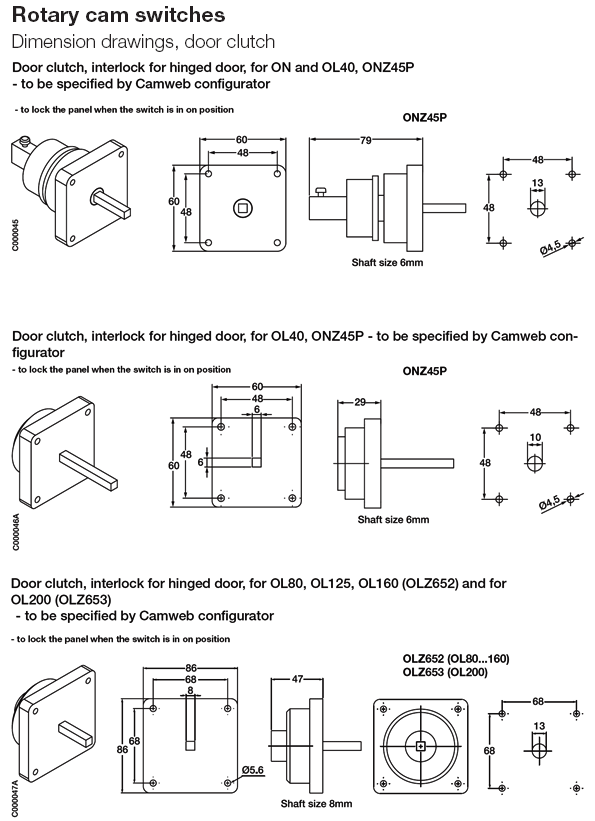 PRODUCT SWITCHES : ROTARY CAM SWITCHES DIMENSION DRAWINGS , DOOR CLUTCH ...