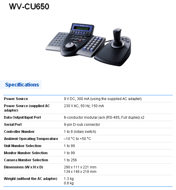 บริษัท ไทย เซอร์เวย์ เทเลคอม จำกัด : Surveillance Control System : WV-CU650