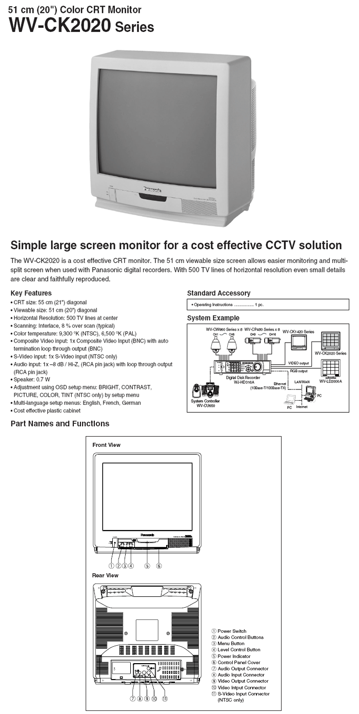 บริษัท ไทย เซอร์เวย์ เทเลคอม จำกัด : จอมอนิเตอร์ LCD Monitor : WV-CK2020