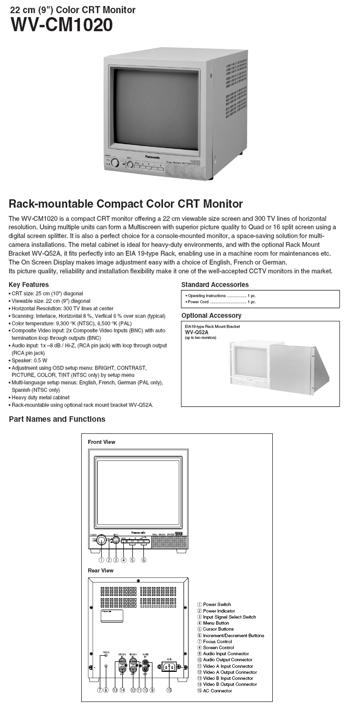 บริษัท ไทย เซอร์เวย์ เทเลคอม จำกัด : จอมอนิเตอร์ LCD Monitor : WV-CM1020