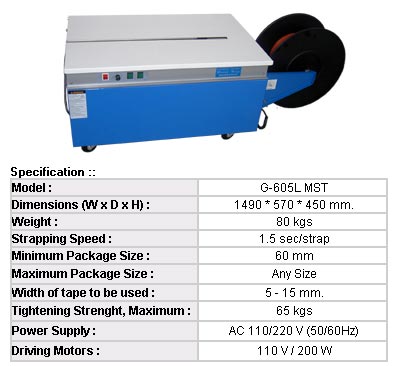 PRODUCT G-605L MST STRAPPING MACHINE (Semi Auto) : บริษัท กู๊ดไทม์ อิมป ...
