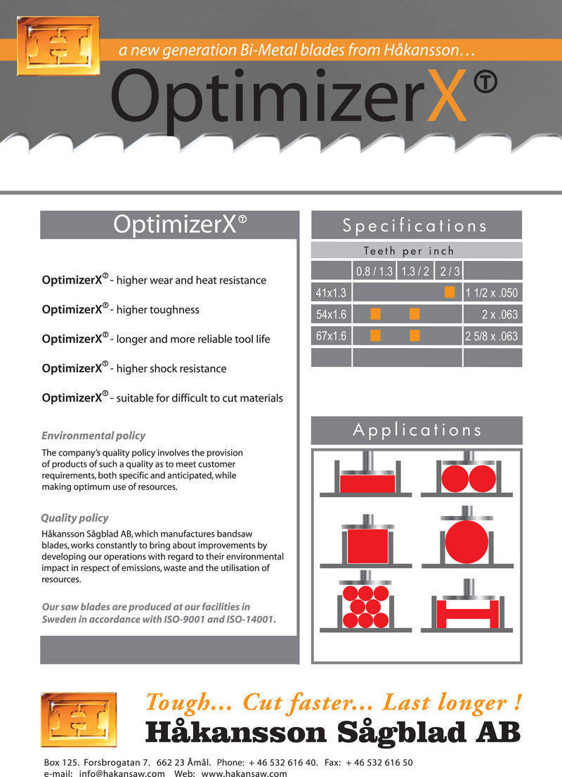 PRODUCT ใบเลื่อยสายพาน BAND SAW BLADES / CUTTING / TOOLS / HAKANSSON รุ่น M42 OPTIMIZER X ...