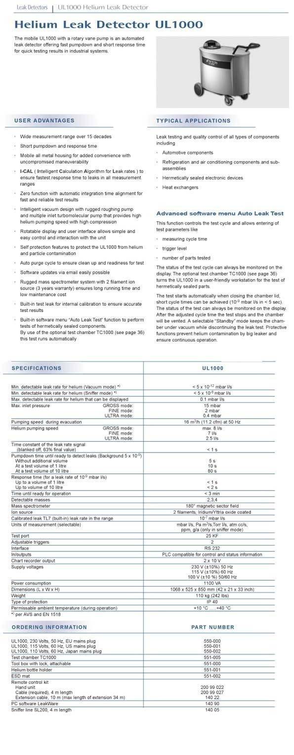 PRODUCT UL1000 Helium Leak Detector : บริษัท เอส วาย เทค คอปอร์เรชั่น ...