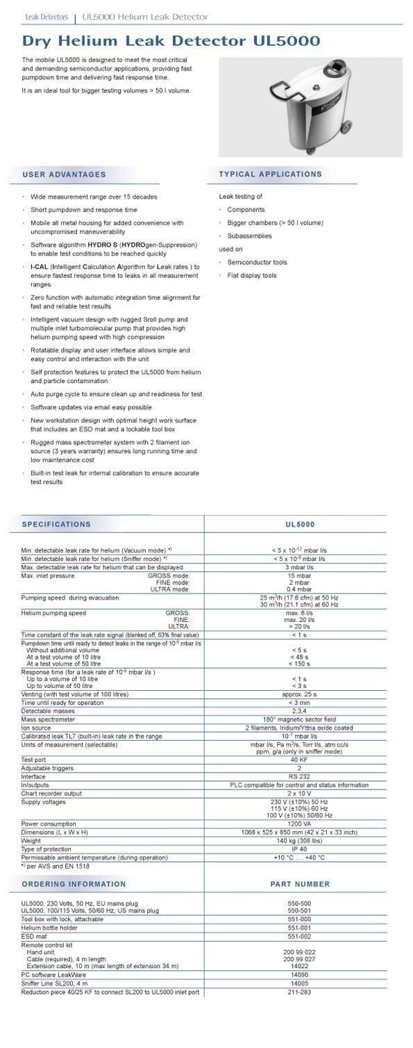 PRODUCT UL5000 Helium Leak Detector : บริษัท เอส วาย เทค คอปอร์เรชั่น ...