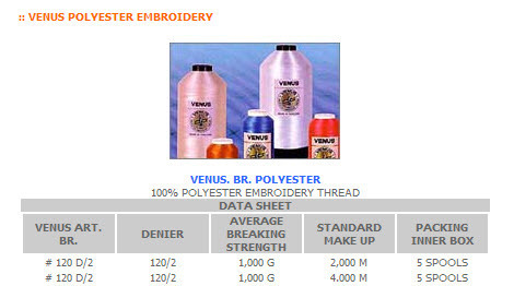 PRODUCT Venus Polyester Embroidery : บริษัท วีนัสเธร็ด จำกัด | Venus ...