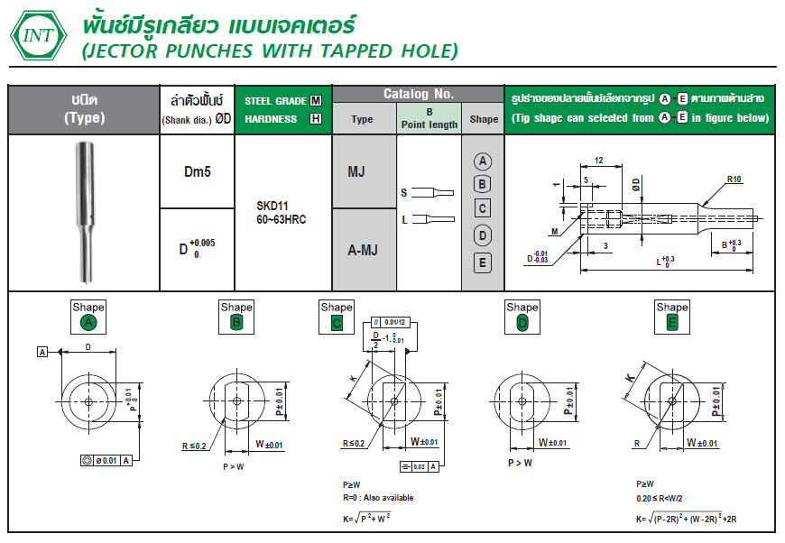 PRODUCT พั้นช์มีรูเกลียว แบบเจคเตอร์ : บริษัท อินเตอร์ทูล เทคโนโลยี จำกัด | Intertool ...