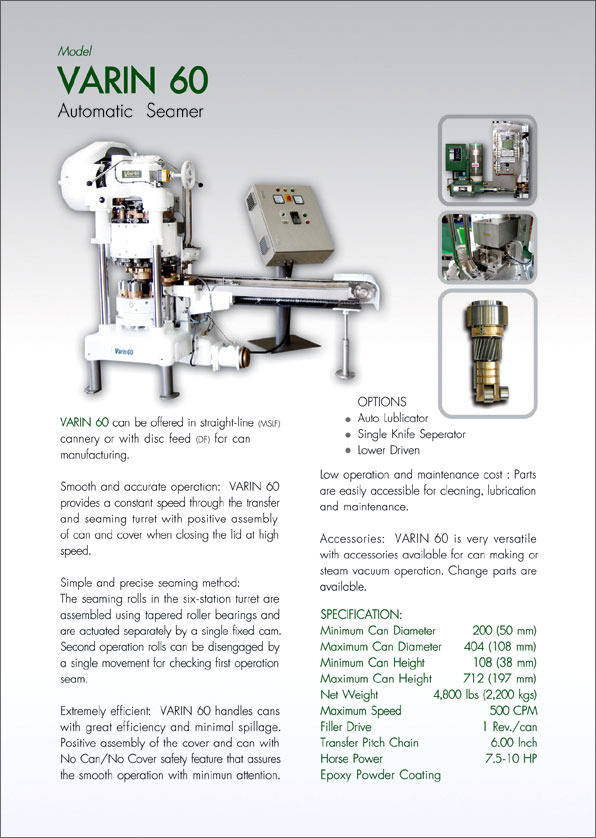 PRODUCT VARIN 60 Automatic Seamer : Varin Food Machinery Co., Ltd ...