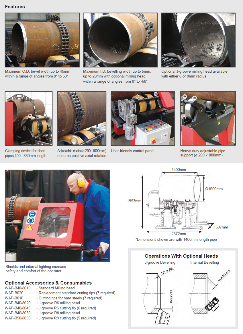 บริษัท กุสุมาอินเตอร์เทรดดิ้ง จำกัด : เครื่องบากขอบท่อ PRO 40 PBS Pipe ...