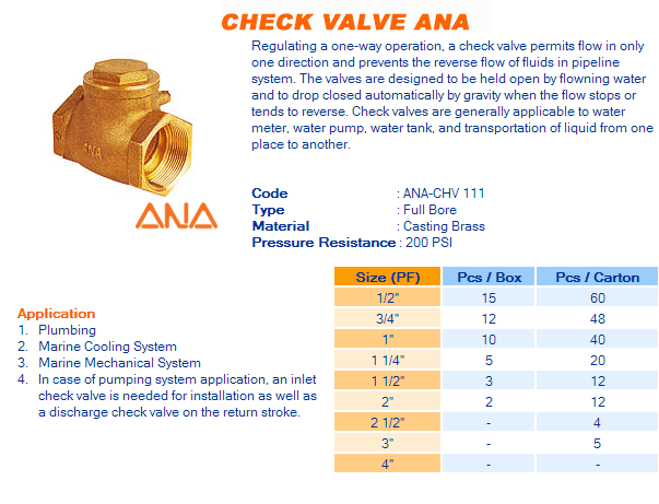 บริษัท ไท้เพ้งวาล์ว แมนูแฟคเจอริ่ง จำกัด : check Valve ANA