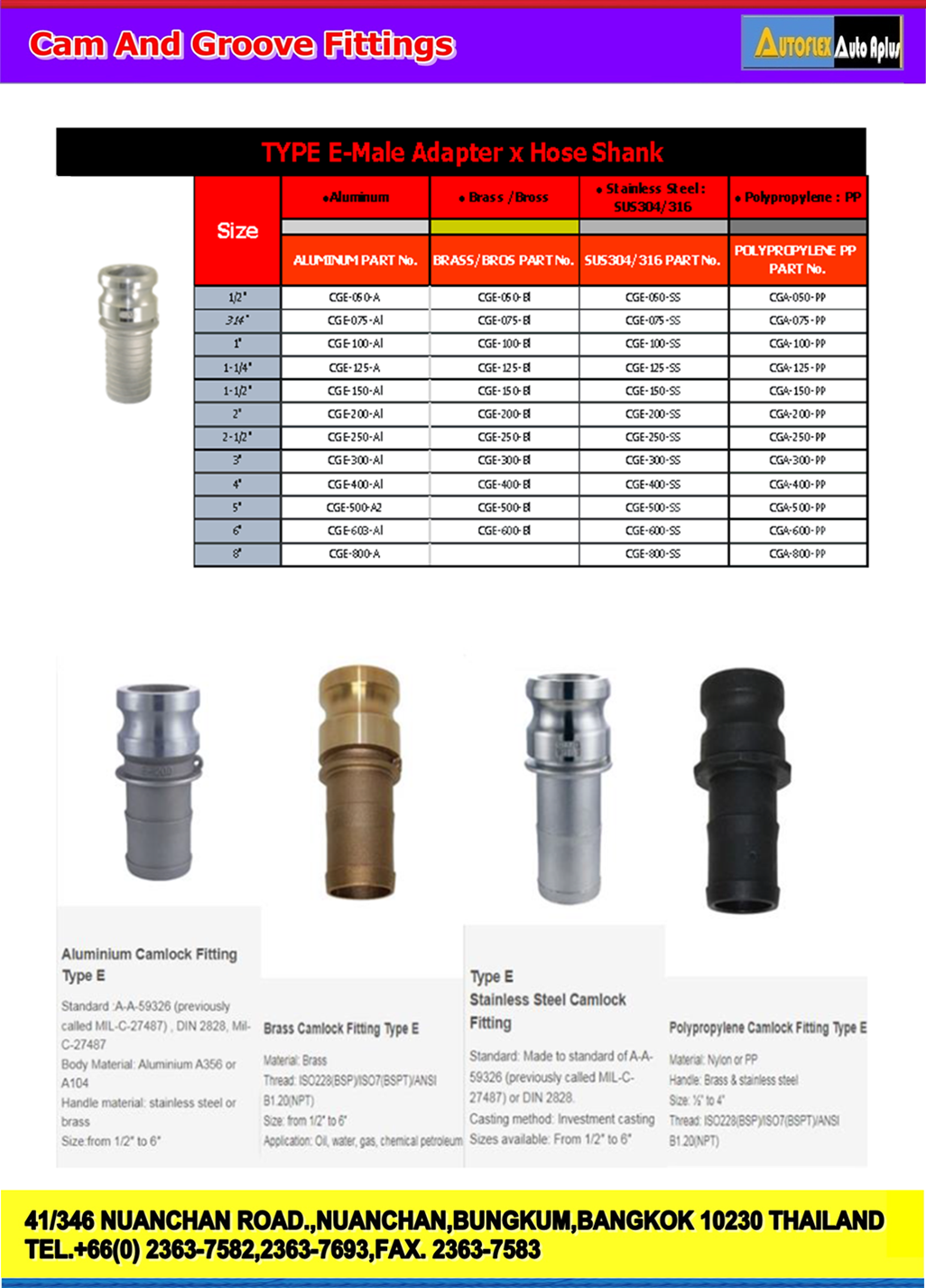 PRODUCT CAMLOCK AND GROOVE FITTINGS TYPE E-MAT. STAINLESS STEELL SUS304 ...