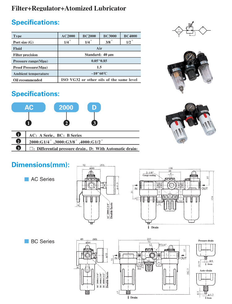 PRODUCT Unit Services (Air Filter Regulator Lubricator) AC/BCชุดปรับ ...