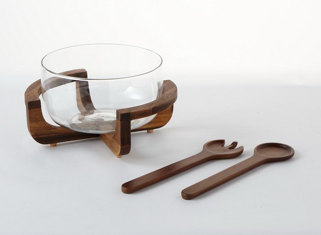 PRODUCT Glass Salad Bowl & Server Set on Wooden Stand : บริษัท เฮาส์ ...