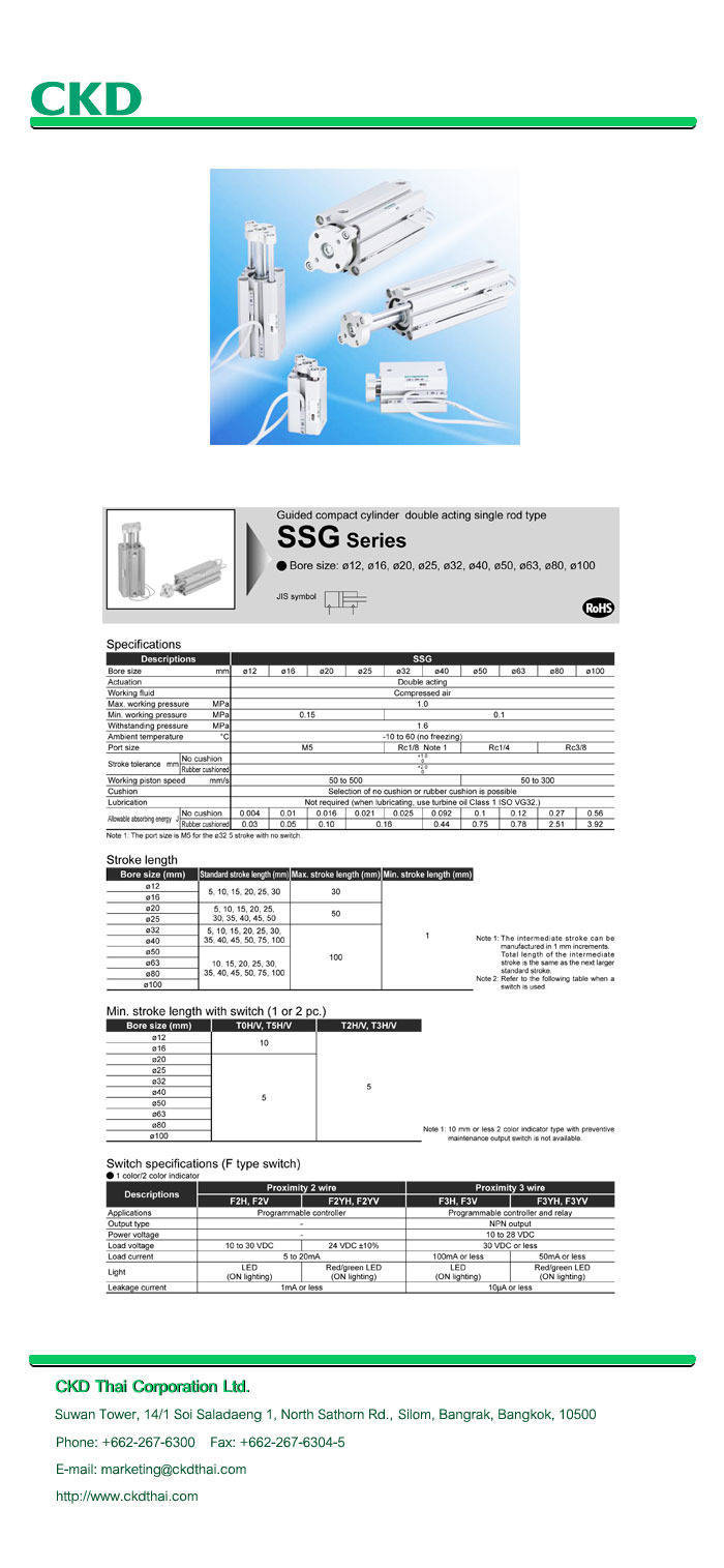 PRODUCT Guided Compact Cylinder : SSG Series : ซีเคดี ไทย คอร์ปอเรชั่น ...